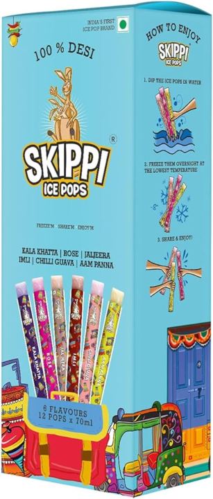 SKIPPI Ice Pops 6 Flavours 12 Pops x 70ml made from 100% Water and ...