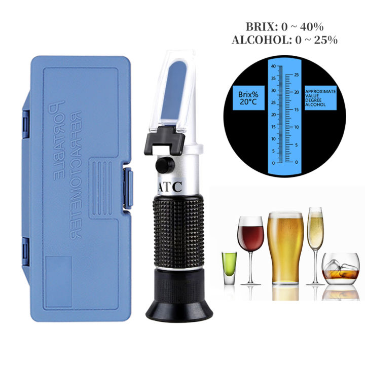 2 in 1 Handheld Alcohol Brix Refractometer 0-25% Alcohol Beer Wine ...