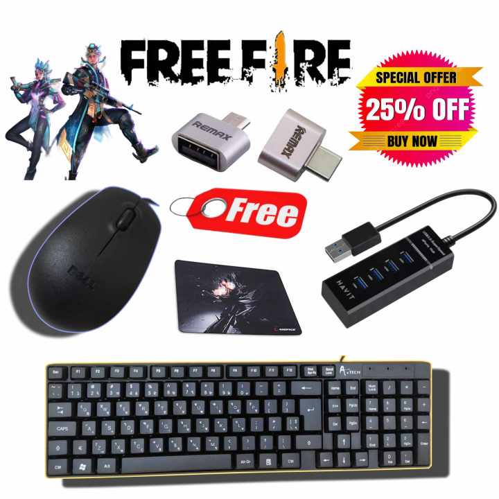 USB keyboard optical mouse -mouse pad- and hub -with free one OTG ...