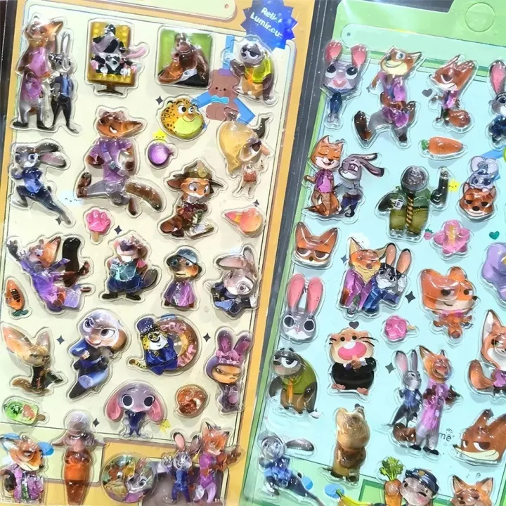 1-4pcs Cute Disney Anime Zootopia 2 3D Bubble Stickers Funny Cartoon ...
