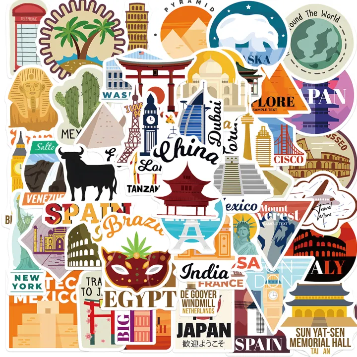 50Pcs World City Landmark Stickers Pack For Scrapbook Stationery Ipad ...