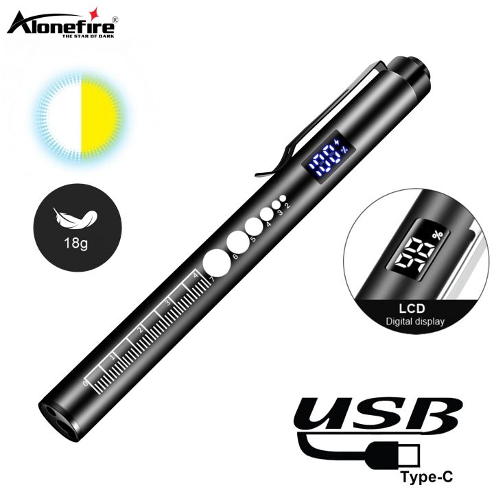 LCD 2-in-1 LED Mini White/Yellow Pen light Flashlight USB Rechargeable ...