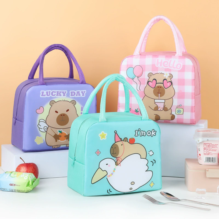 Cartoon Capybara Insulated Lunch Bag - Portable Thermal Bento Box Eco ...