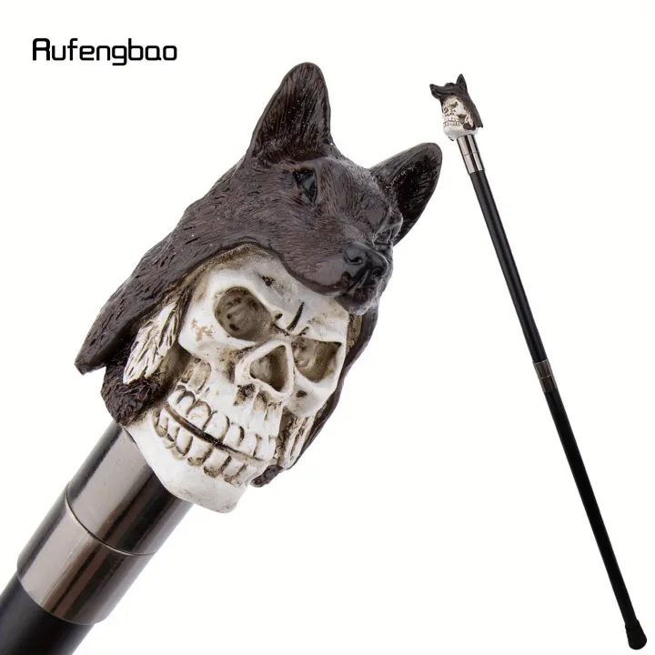 White Resin Wolf Hat Skull Head Walking Cane Fashion Decorative Steel ...