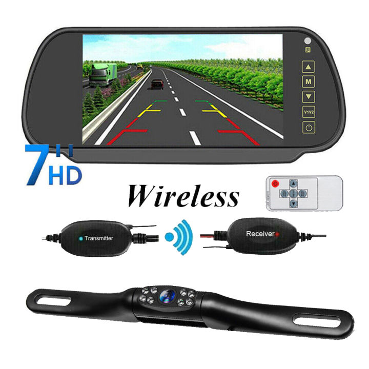 7" Rear View Monitor Mirror Wireless Reverse Backup Camera Kit For Car ...