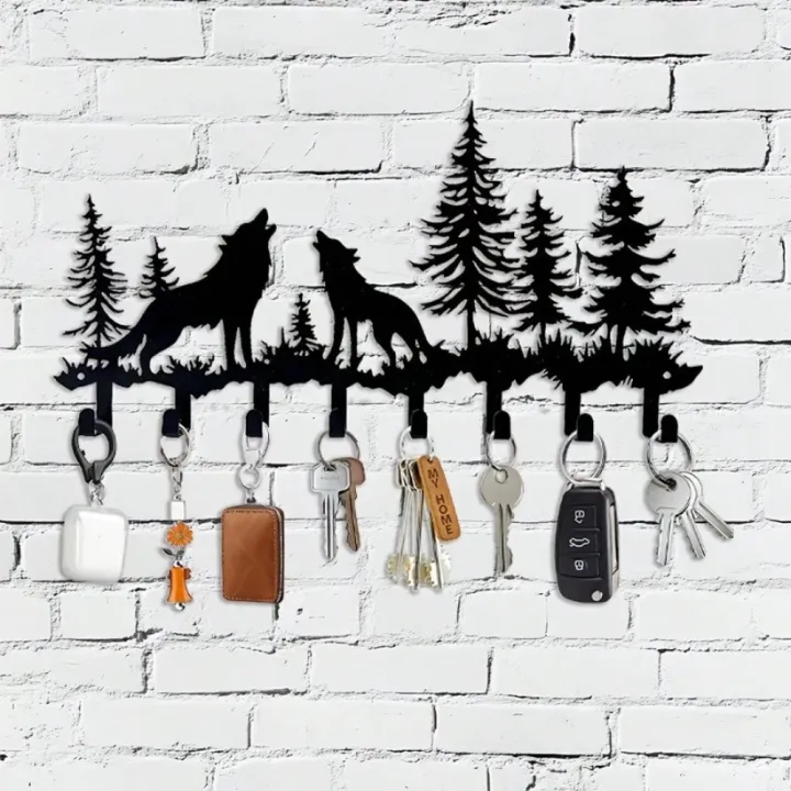 WildHearth Rustic Wolf Metal Key Holder - Easy Install Wall Mounted ...