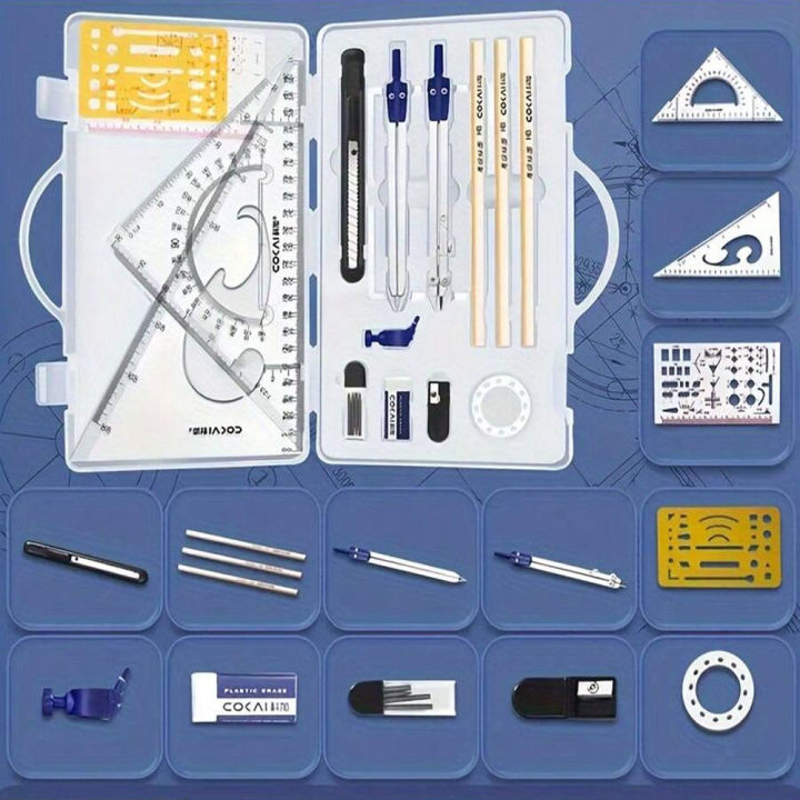 15-piece set of mechanical drawing tools for students, civil ...