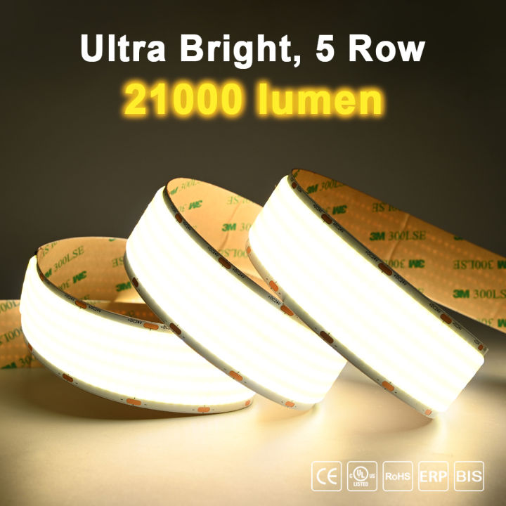 Ultra Bright COB LED Strip Light 4300 lumen/m 1600LEDs/m High Density ...