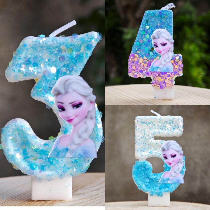Princess Elsa Frozen Candle 3D Number 0-9 Kids Birthday Cake Decoration ...