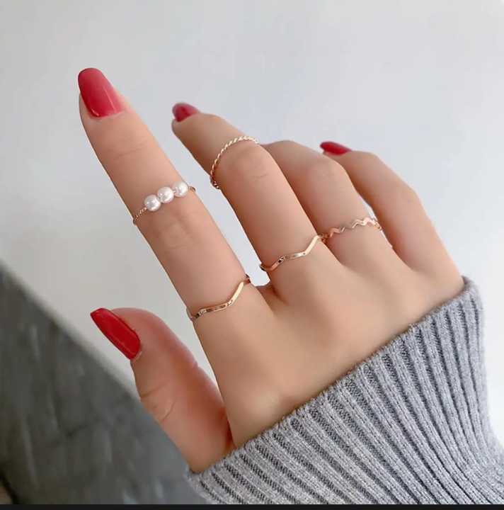 Elegant 5 Piece Women's Ring Set | Stackable Finger Rings | Daraz.com.bd