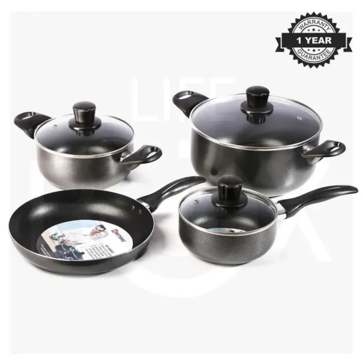 MITSHU 7 Pcs Non Stick Cookware Set with Glass Lids Aluminum Stainless ...