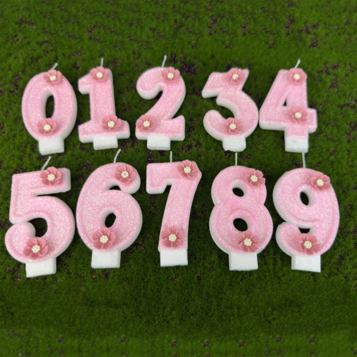 3D Number Cake Decorating Candle Pink Glitter Birthday Candles Digital ...