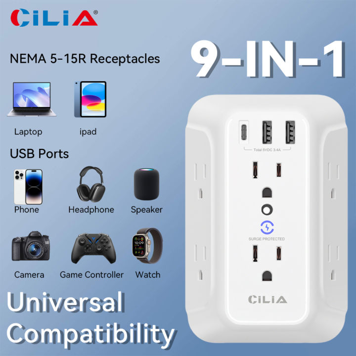 Surge Protector,Wall Plug ,Power Outlet Multi-Purpose Socket with ...