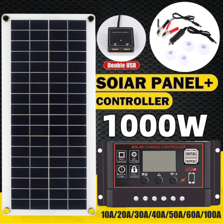20W-1000W Solar Panel 12V Solar Cell 10A-100A Controller Solar Plate ...