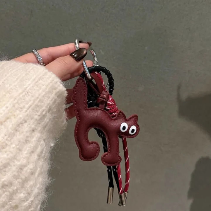 Classic Cute Leather Cat Shape Keychain Pendant Lovely Car Key Ring Bag ...