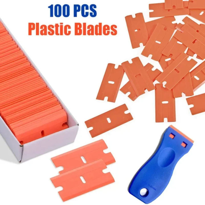 100 Pieces Two Cutting Plastic Razor Blade Label Clean Razor Glue ...