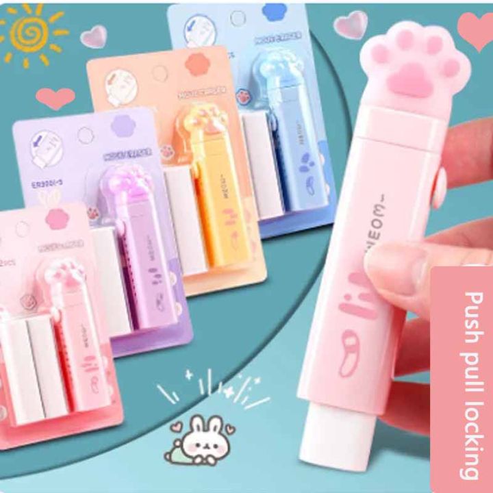 Cute Cat Claw Push-pull Eraser Pencil can replace the core telescopic ...