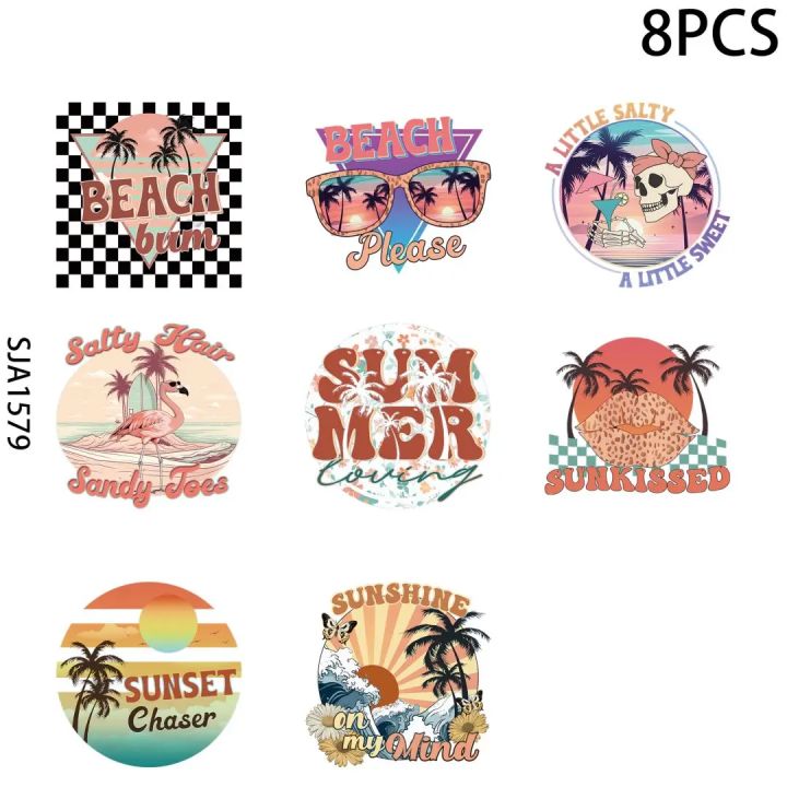 8pcs Retro Summer Vacation Sublimation UV DTF Cup Stickers, Waterproof ...