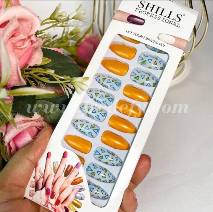 Pack of 24 Sticky Nail Artificial Color full Nails Set Branded Nails ...