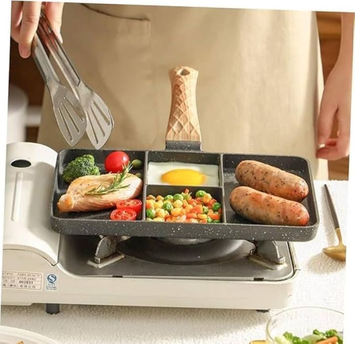 Premium Non-Stick Split Grill Pan with Wooden Handle – Multi-Section ...
