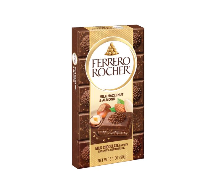 FERRERO ROCHER Premium Hazelnut and Almond Milk Chocolate Bar - 90g ...