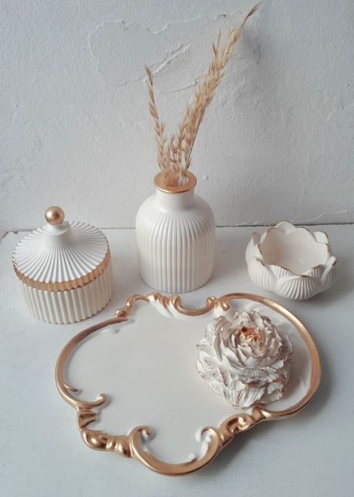 4pc set deal,Mini vase, tray And louts candle pot trinket box use ...