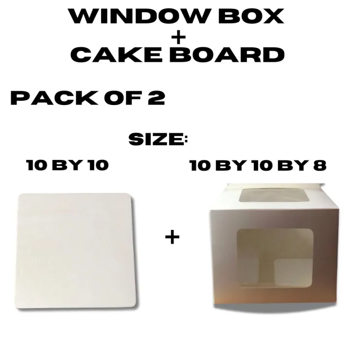 Two Side Window Cake Box | With Two Wooden Square Base | 10 by 10 by 8 ...