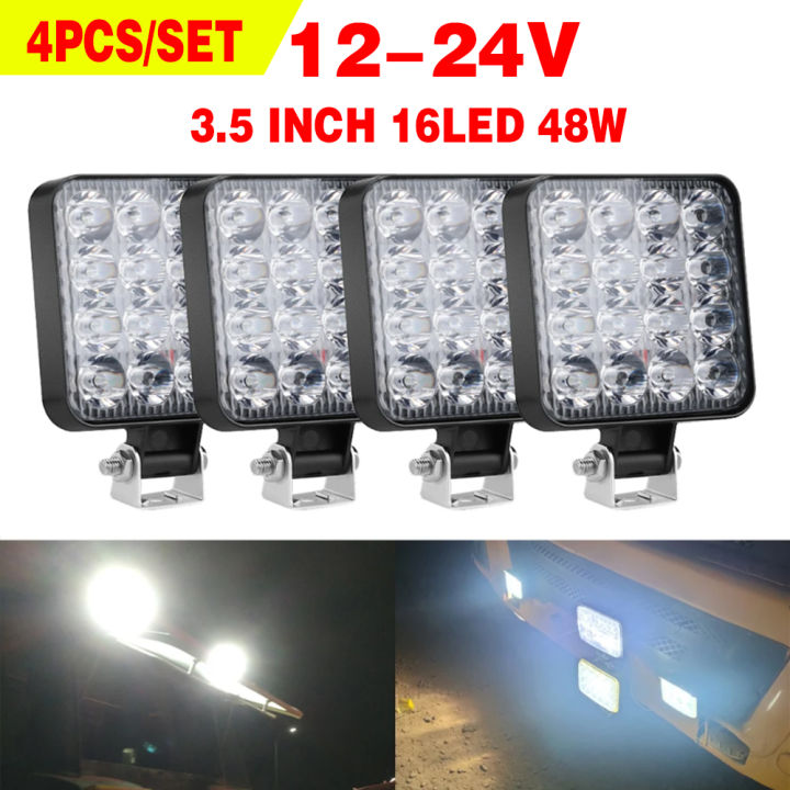 4 PCS 12V 24V LED Light Bar 48W Mini LED Work Light Off Road Spotlight ...