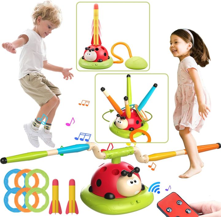 3 In 1 Musical Jump, Ring Toss Game, Stomps &Rocket Launcher for Kids ...