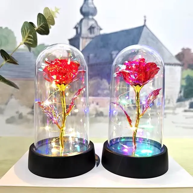 LED Light Foil Flower Artificial Rose Flowers Night Lamp Valentines Day ...