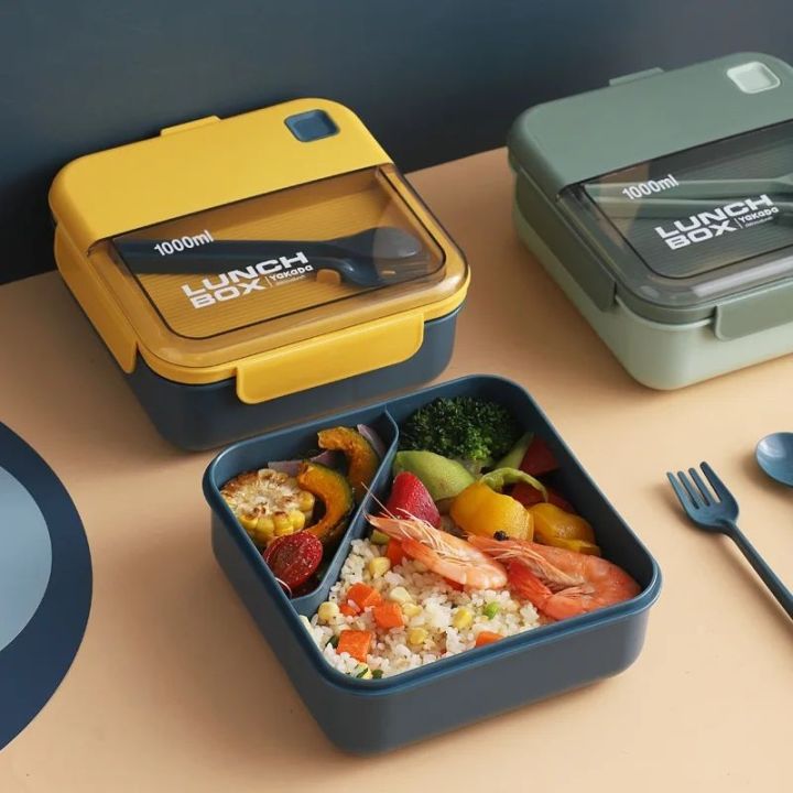 Stackable Bento Square Lunch Box with Spoon Fork, Microwaveable Divided ...
