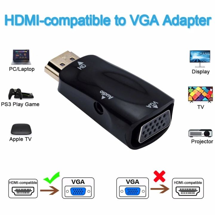 Hdmi Compatible Vga Cable Converter, Male To Female Adapter, 3.5mm Jack ...