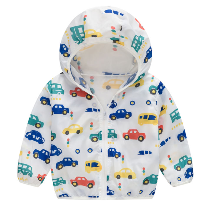 Sun-Safe Summer Fun: boys' Cartoon Handprint Hooded Windbreaker with ...