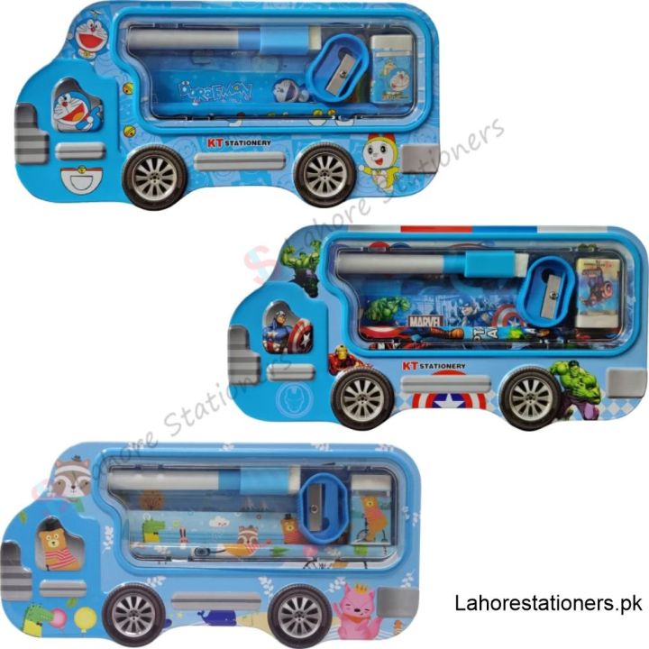 pencil box Tin Bus style with Whiteboard | Daraz.pk