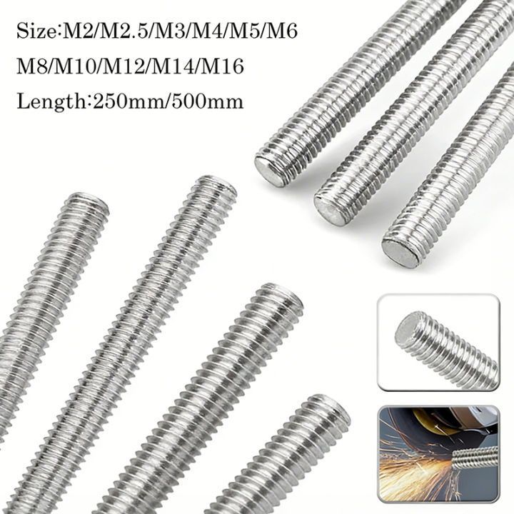 M2-M16 304 Stainless Steel Full Threaded Rod Bolt Length 250/500mm ...