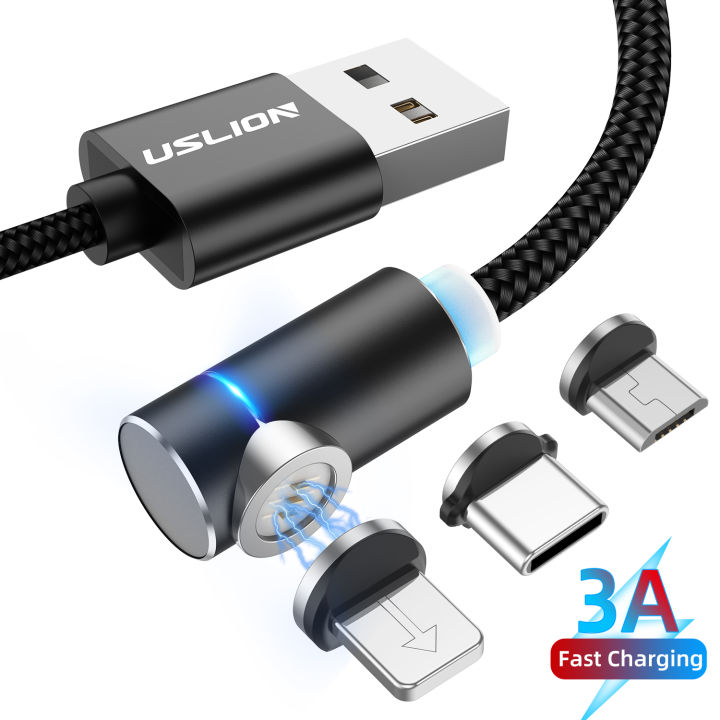 USLION 3 In 1 Magnetic Cable Micro USB Type C Fast Charging Cable ...