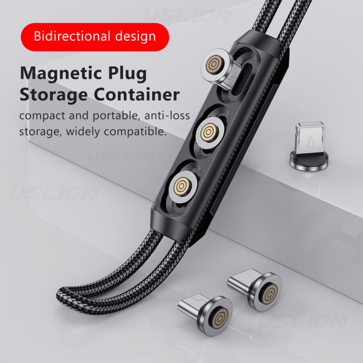 3 in 1 Magnetic Plugs Storage Box Magnet Cable Micro USB Type C Plugs ...