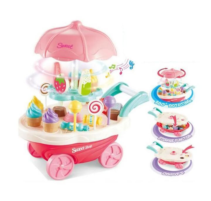 Kids ice cream trolley candy cart bump and go musical toy with lights ...