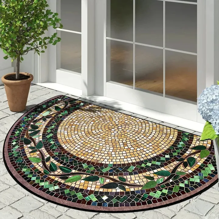 VIKAMA Semi-Circular Mosaic Non-Slip Floor Mat Vintage Floral Geometric ...