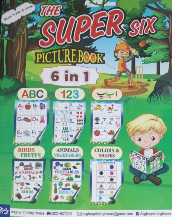 The Super Six Picture 6 in 1 Qaida English Abc Urdu Alif bay geem Math ...