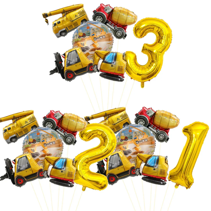 6pcs Mini Carton Vehicle Balloon with 32inch Gold Number Balloon Set ...