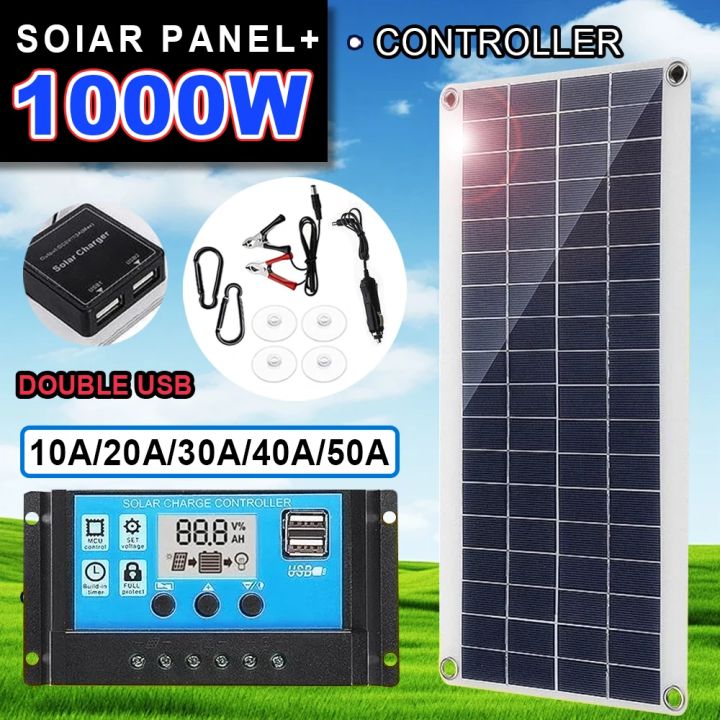 1000W Solar Panel 12V Solar Cell 10A-100A Controller Solar Plate Kit ...