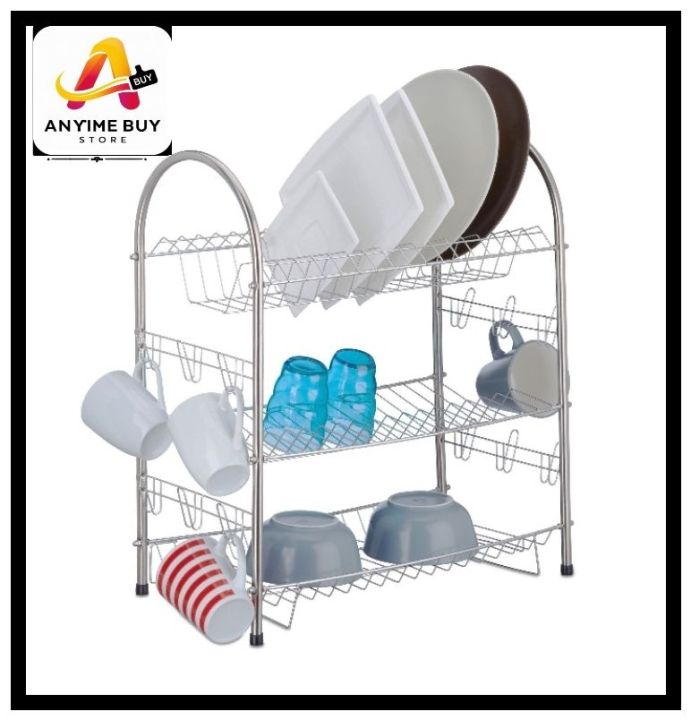 Relaxdays 3-Tier Drainer, Stainless Steel Dish Rack, Compact, Robust ...