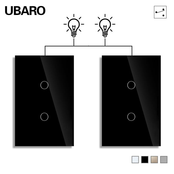 118*75mm 100-240Vac Touch Switch 2gang 2Way Black Luxury Glass Panel ...