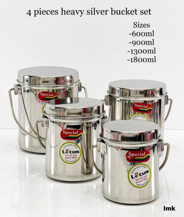 Premium Heavy-Duty Stainless Steel Bucket Set – 4 Pieces | Daraz.lk