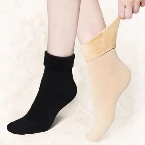 Winter Wool Socks for Women and Girls, Velvet Thick Warm Socks, Black ...