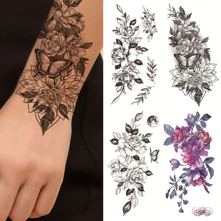 Color Flower Tattoo Sticker for Hand Body Waterproof Snake Flower ...