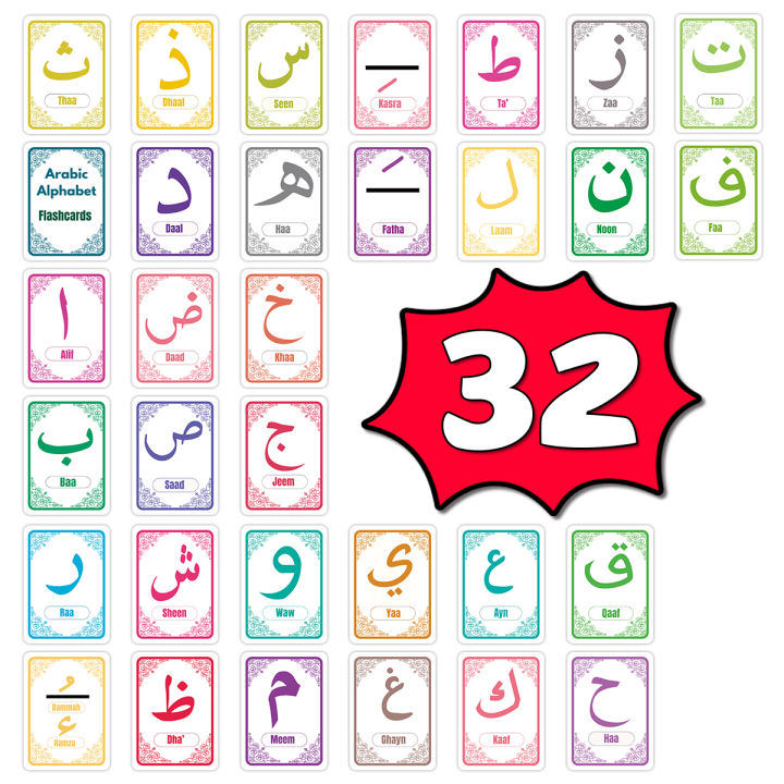 32pcs Arabic Alphabet Flashcards Letter Sounds Forms Cards For Islamic ...