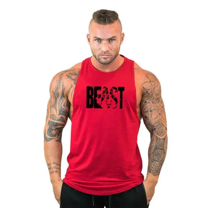 BEAST Letter Printed Cotton Gym Clothing Mens Bodybuilding Tank Tops ...