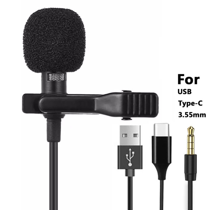 Portable 1.5m Mini Type C Microphone USB Condenser Clip-on Lapel Mic 3 ...